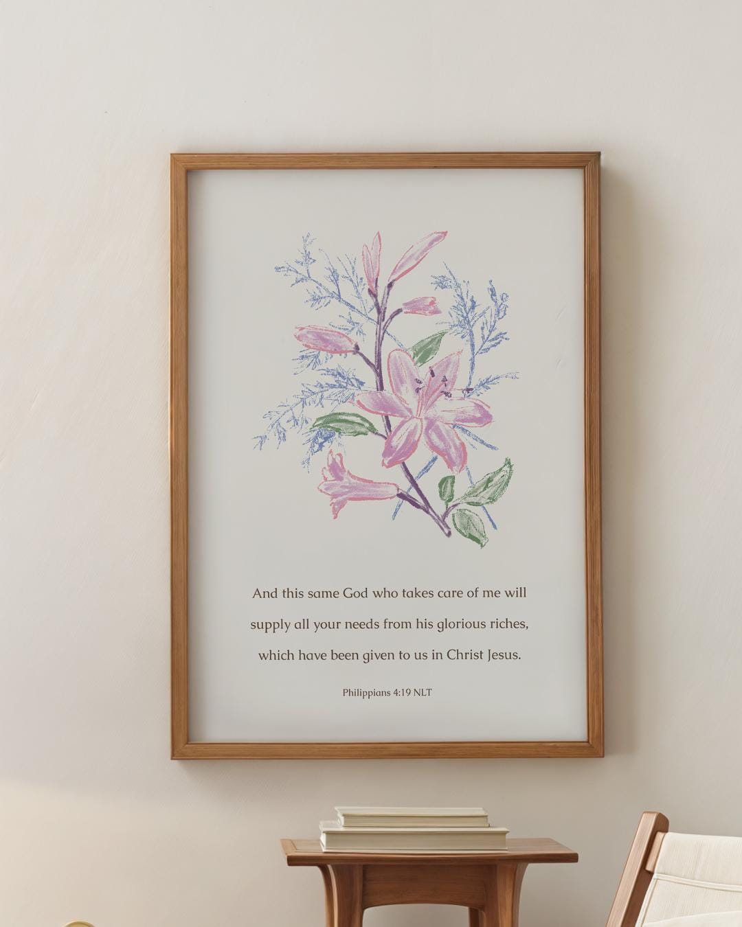 Philippians 4:19 Bible Verse Printable | Hand-drawn Childlike Floral ...
