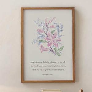 Philippians 4:19 Bible Verse Printable | Hand-drawn Childlike Floral ...
