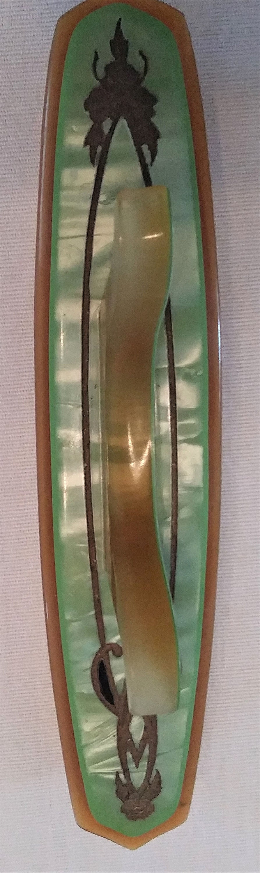 3 Piece Vintage Pearlized Green and Butterscotch Bakelite Celluloid ...