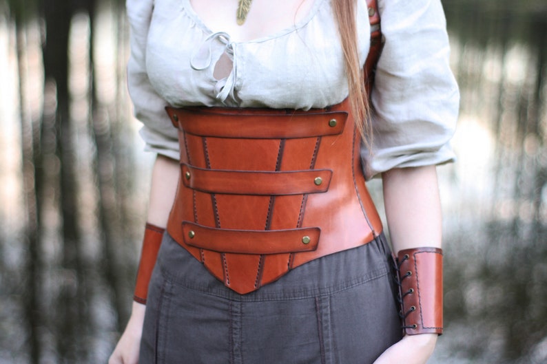 Leather Corset Set Corset Leather Cuffs Handmade - Etsy