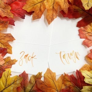 Autumn Handwritten Tented Place Cards (white Cardstock With Fall ...