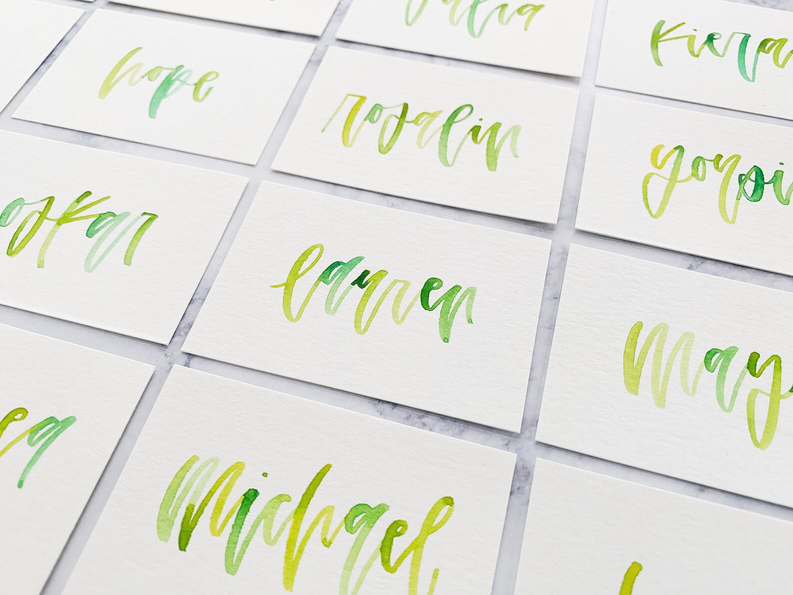 Handwritten Flat Place Cards white Cardstock With Watercolor - Etsy