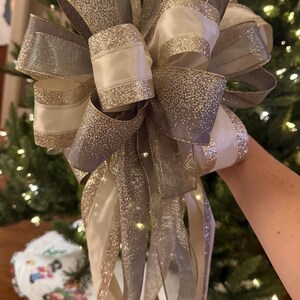 Christmas Tree Bow Topper Silver, Glitter, & Gold Ribbon - Etsy