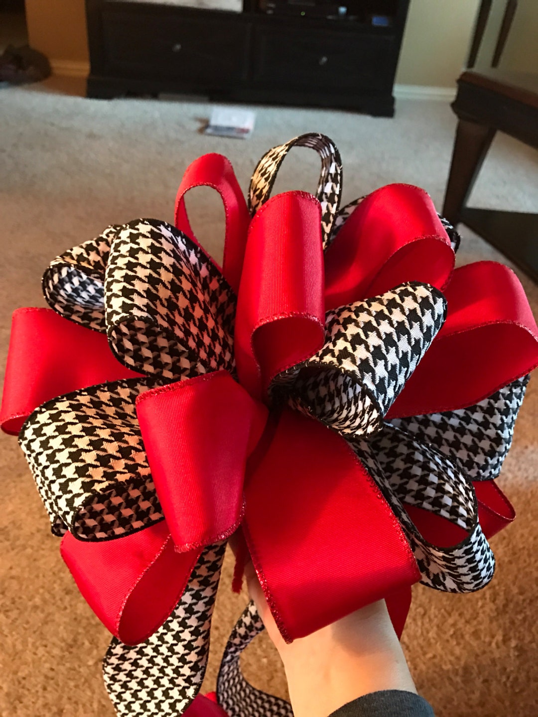 Christmas Tree Bow Topper - Red & Black/white Houndstooth Ribbon - Etsy