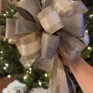 Christmas Tree Bow Topper Silver, Glitter, & Gold Ribbon - Etsy