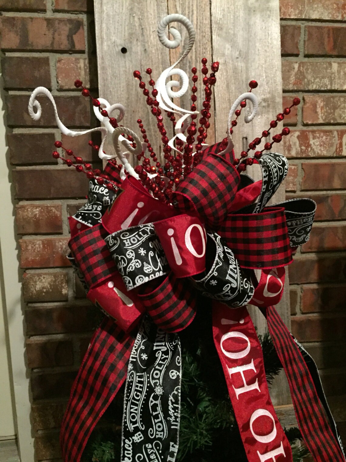 Christmas Tree Bow Topper Large Red White Black Buffalo Etsy