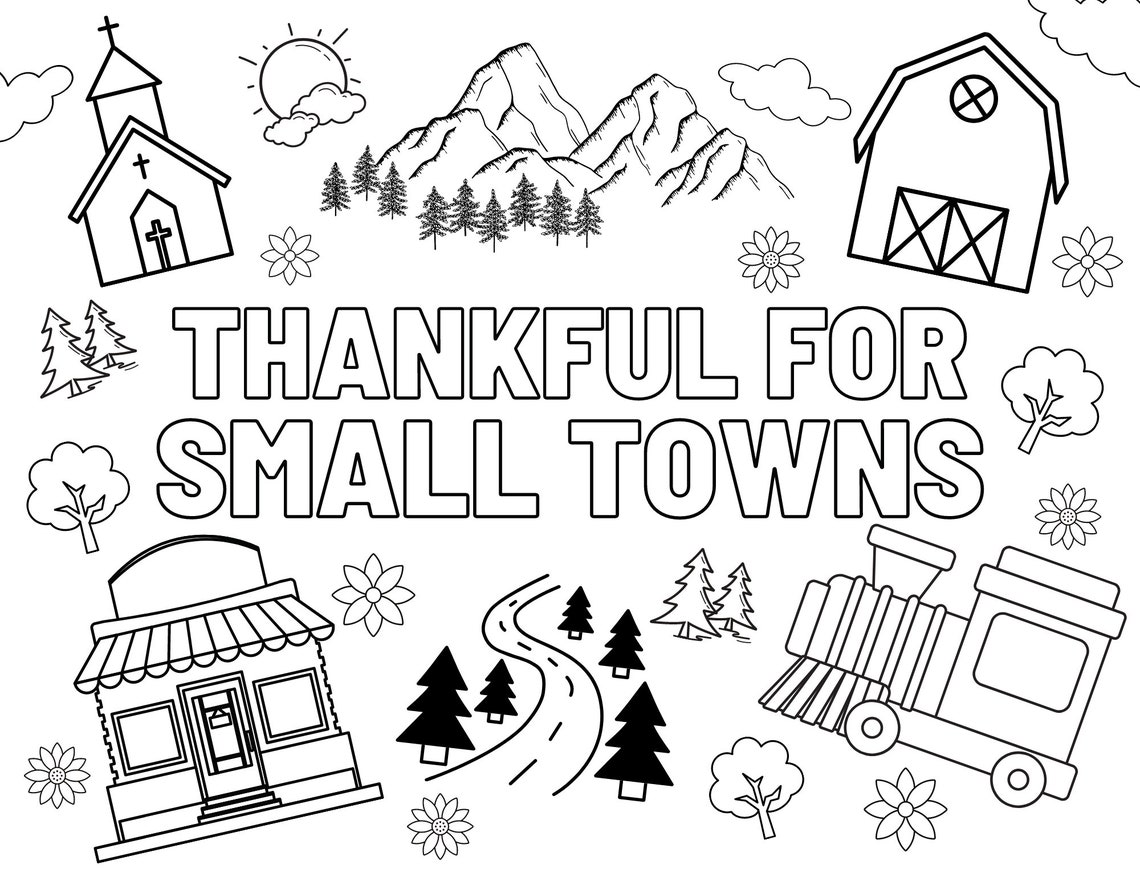 SMALL TOWN PRINTABLE, Coloring Page, Small Town Coloring Page, Kids ...