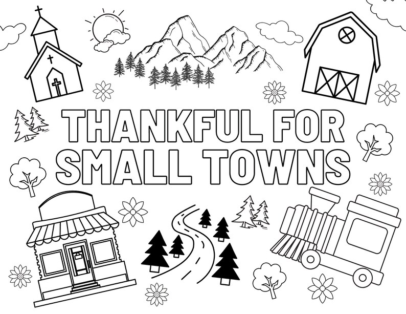 SMALL TOWN PRINTABLE, Coloring Page, Small Town Coloring Page, Kids ...
