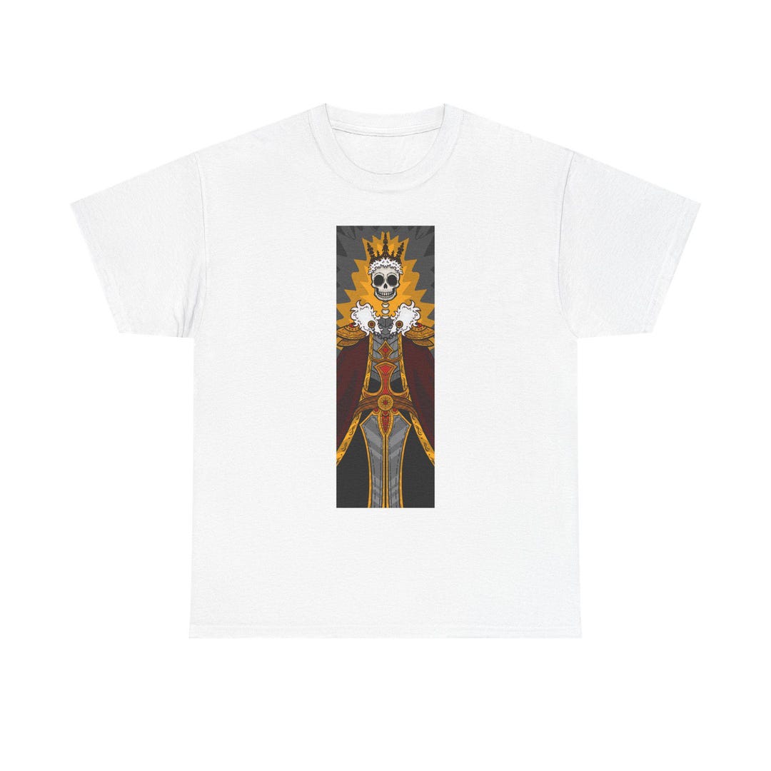 Sun King Skeleton Tee | Gothic Skull Priestess, Gold Crown, Regal Robes ...