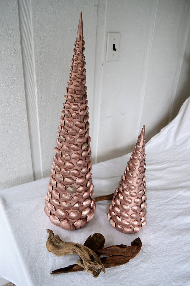 2 Rosegold Shell Cone Shaped Trees-set of 2 Beach - Etsy
