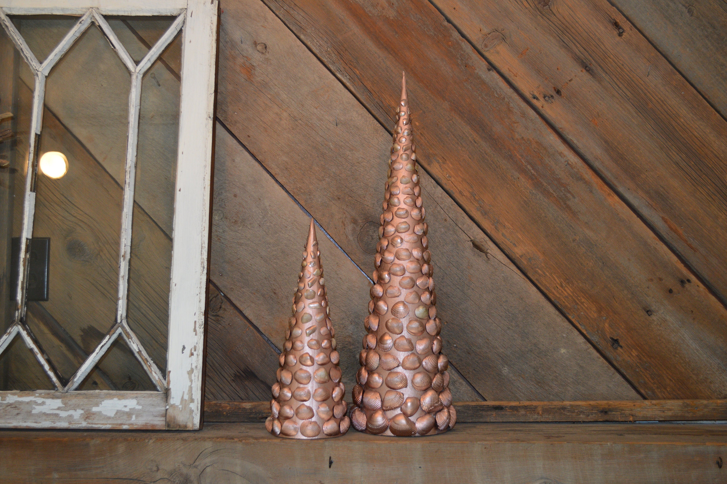 2 Rosegold Shell Cone Shaped Trees-set of 2 Beach - Etsy