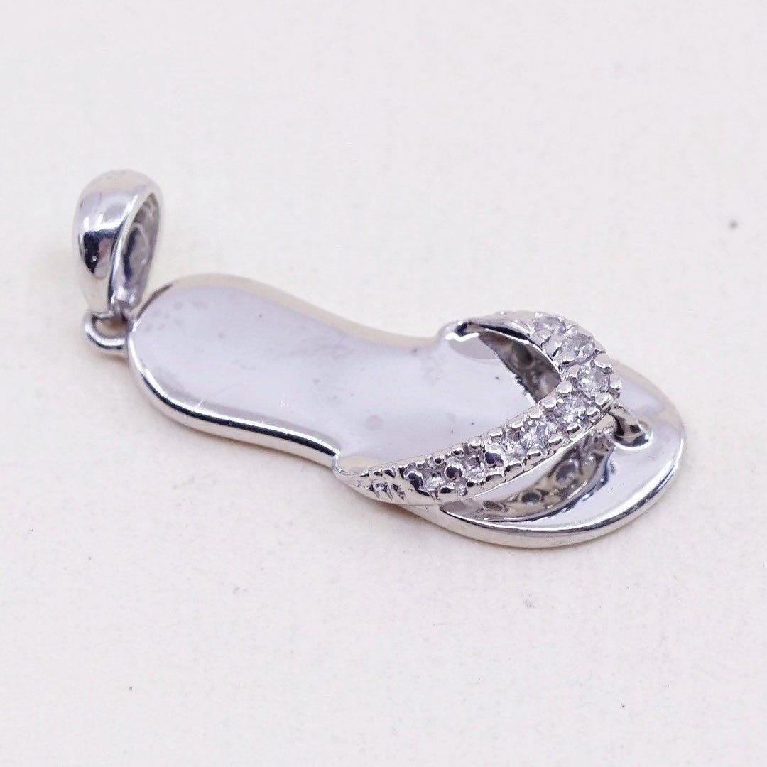 Vintage Sterling Silver Handmade Pendant, 925 Sandal With Crystal Strap ...