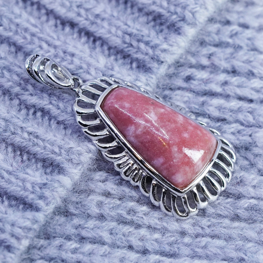 Vintage BBJ Sterling 925 Silver Teardrop Pendant With Pink Agate ...
