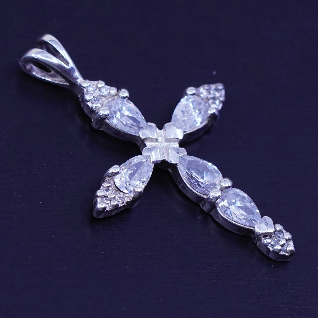 Antique RJ Sterling 925 Silver Cross Pendant With Cz, Stamped 925 RJ - Etsy