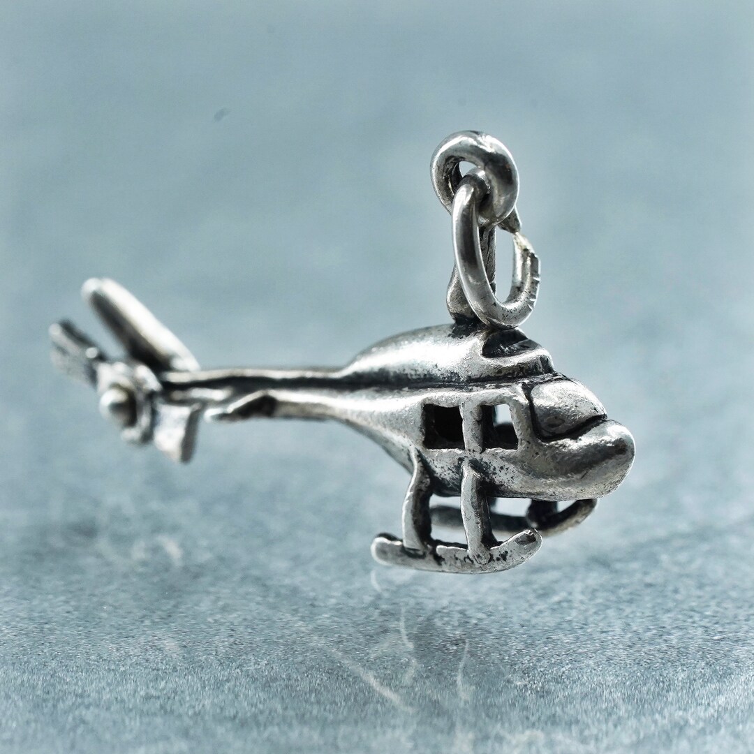 Vintage Sterling Silver Handmade Simple 925 Helicopter Airplane Charm ...