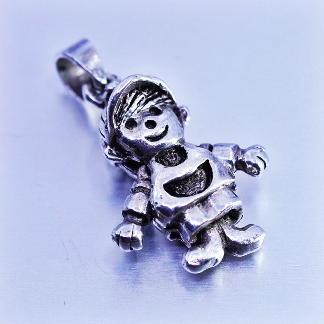 Antique Sterling Silver Handmade, 925 Boy Charm Pendant Movable Joints ...