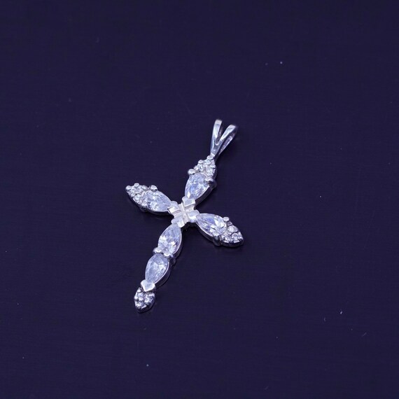 antique RJ sterling 925 silver cross pendant with Cz,… - Gem