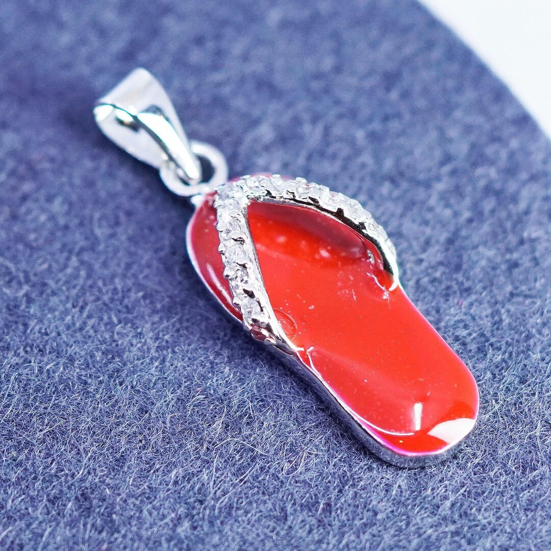 Vintage Sterling 925 Silver Sandal Flip Flop Pendant With Red Enamel ...