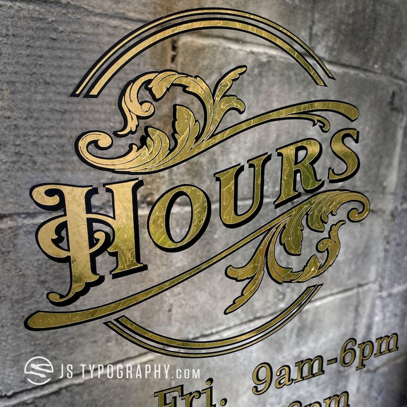 Custom Gold Leaf Store Hours Decal: Vintage Business Sign - Etsy