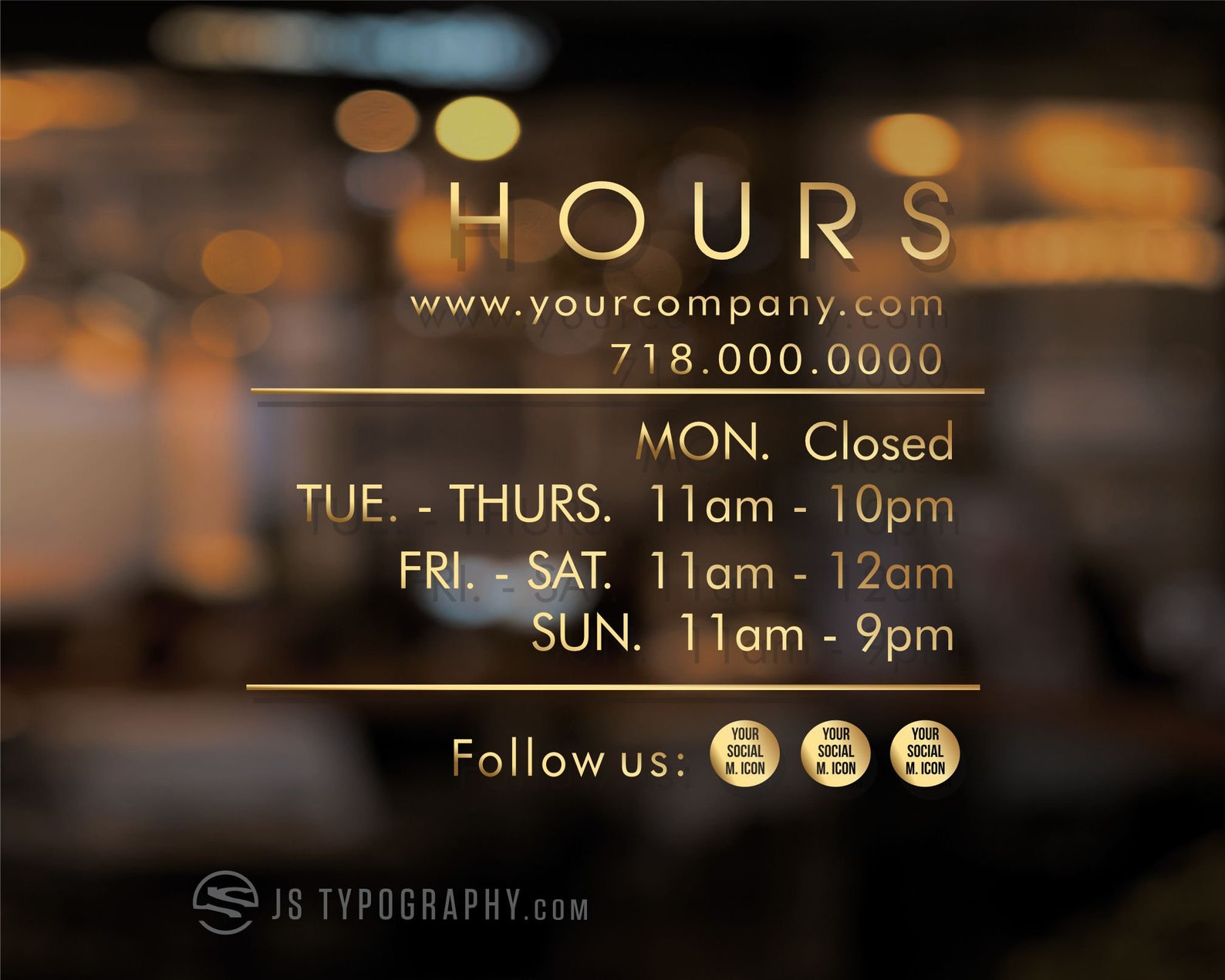 Gold Store Hours Decals, Hours of Operation, Business Hours Decals ...
