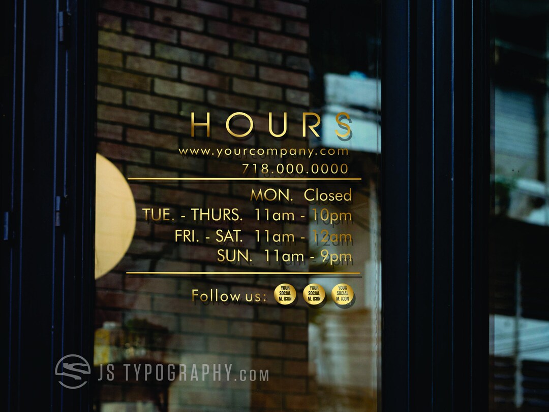 Gold Store Hours Decals, Hours of Operation, Business Hours Decals ...