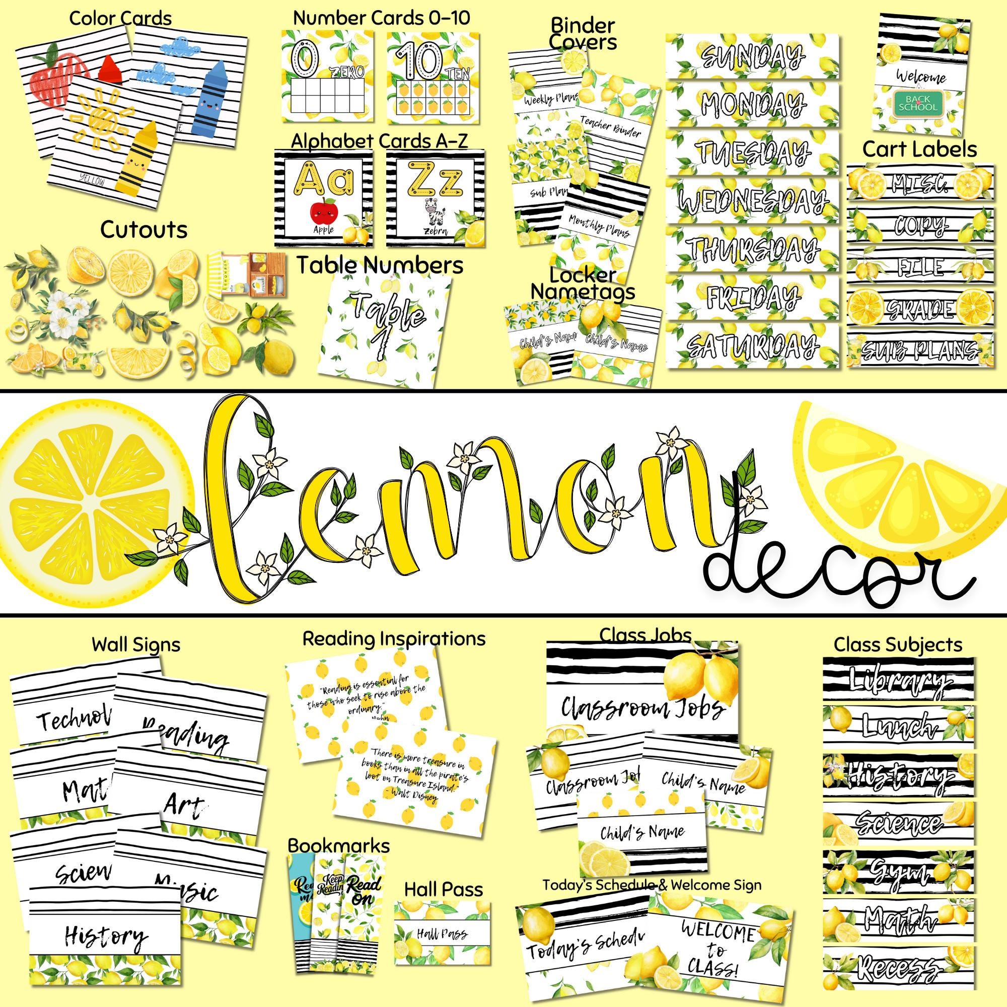 DIGITAL Lemon Themed Classroom Decor Bundle, Teacher, Lemon Classroom ...
