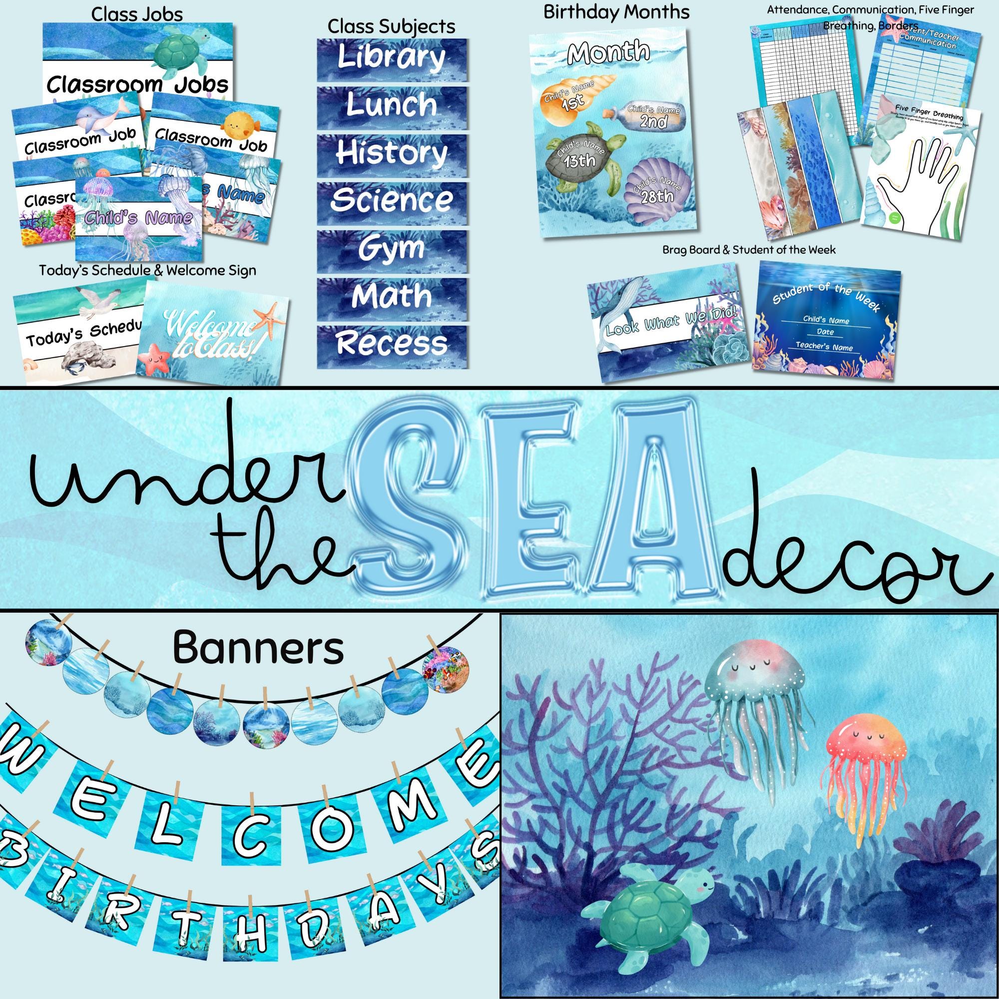DIGITAL Sea Themed Classroom Decor Bundle, Teachers, Sea Classroom ...