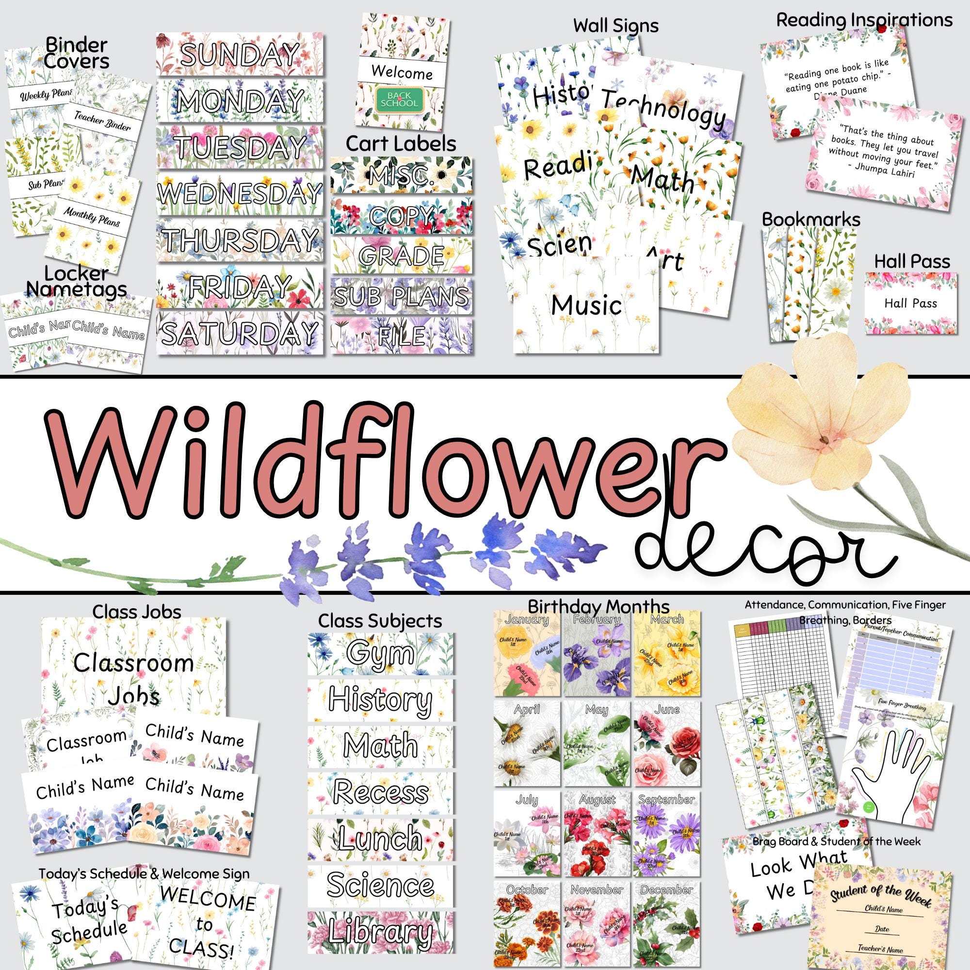 DIGITAL, Wildflower Themed Classroom Decor Bundle, Classroom ...