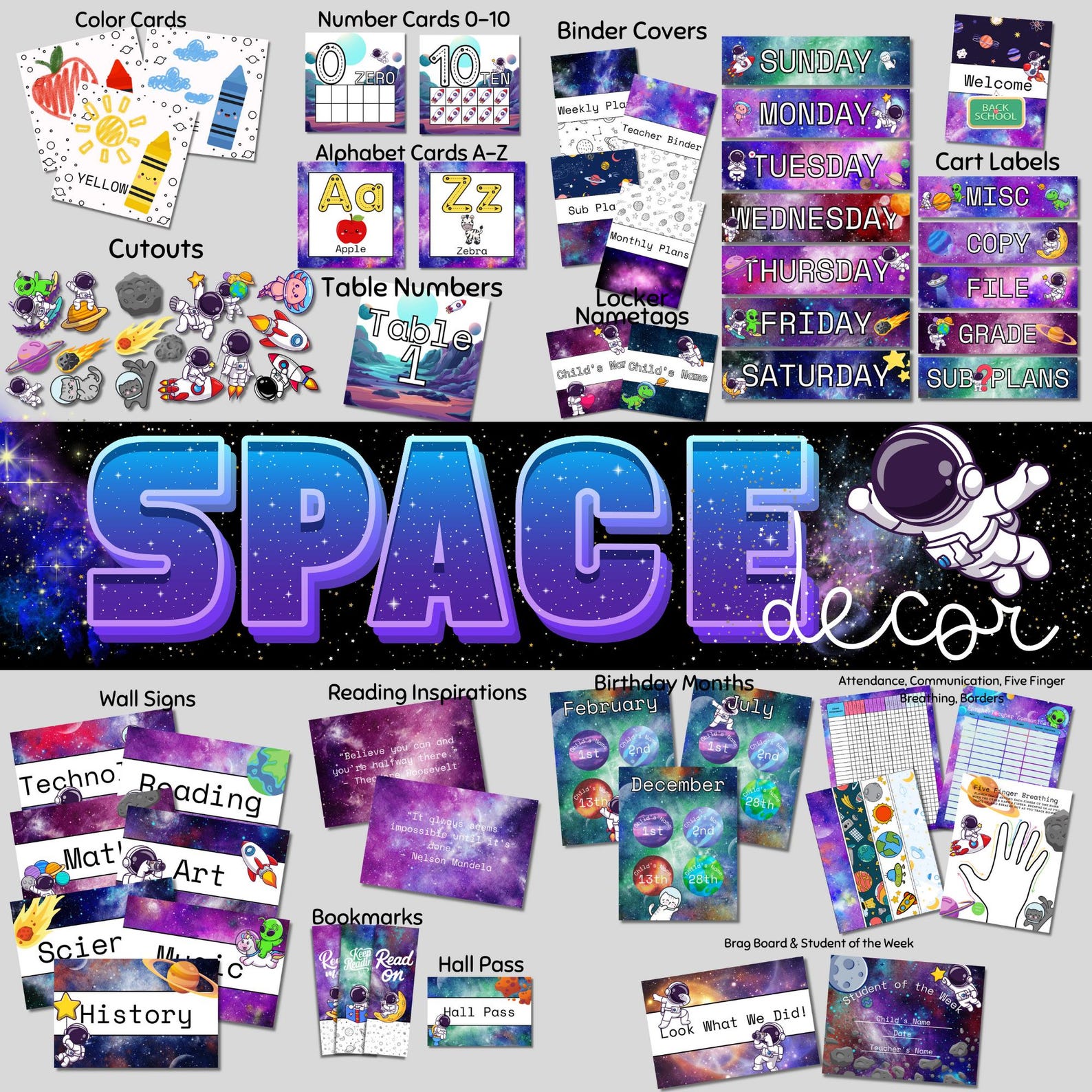 DIGITAL Space Themed Classroom Decor Bundle, Teachers, Space Classroom ...