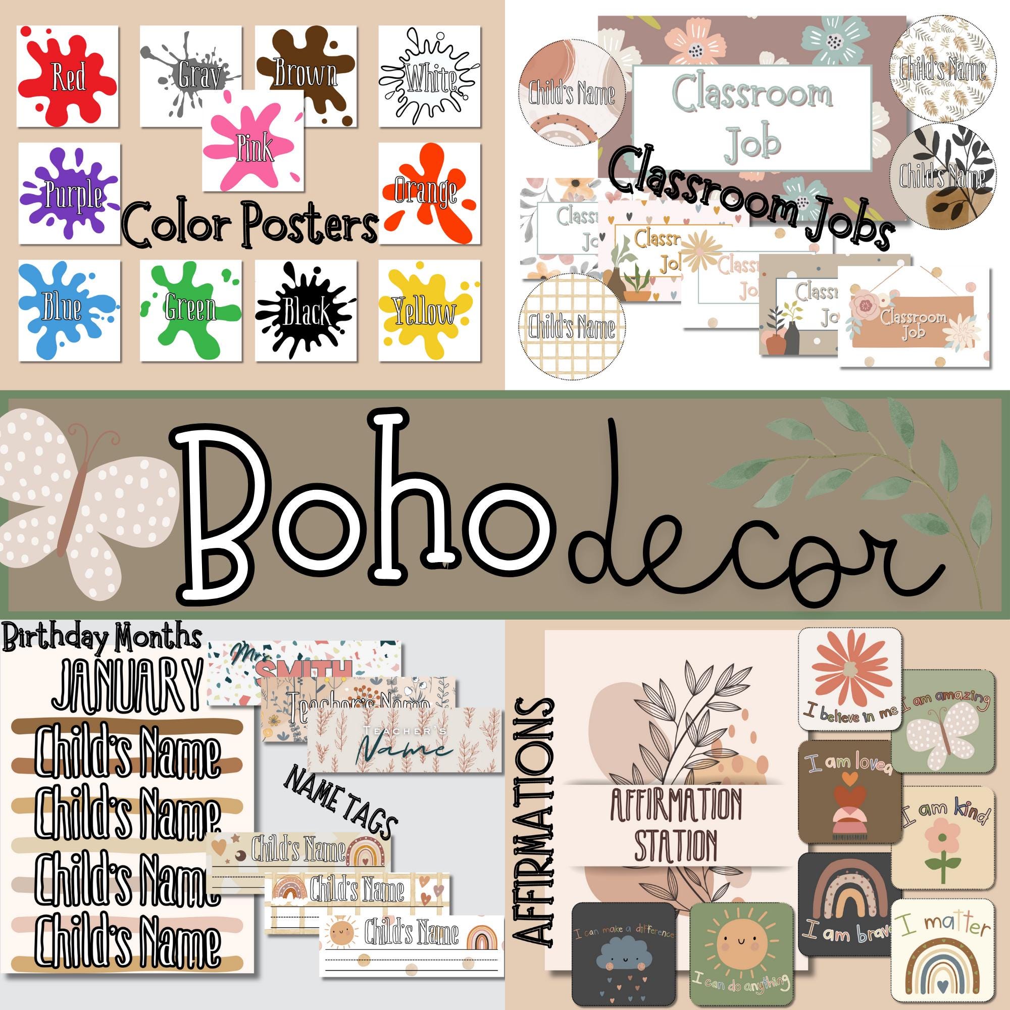 DIGITAL, Boho Themed Classroom Decor Bundle, Classroom Decorations ...