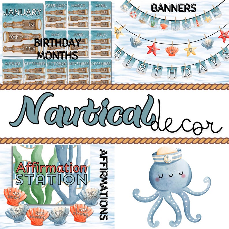 DIGITAL, Nautical Themed Classroom Decor Bundle, Classroom Decorations ...