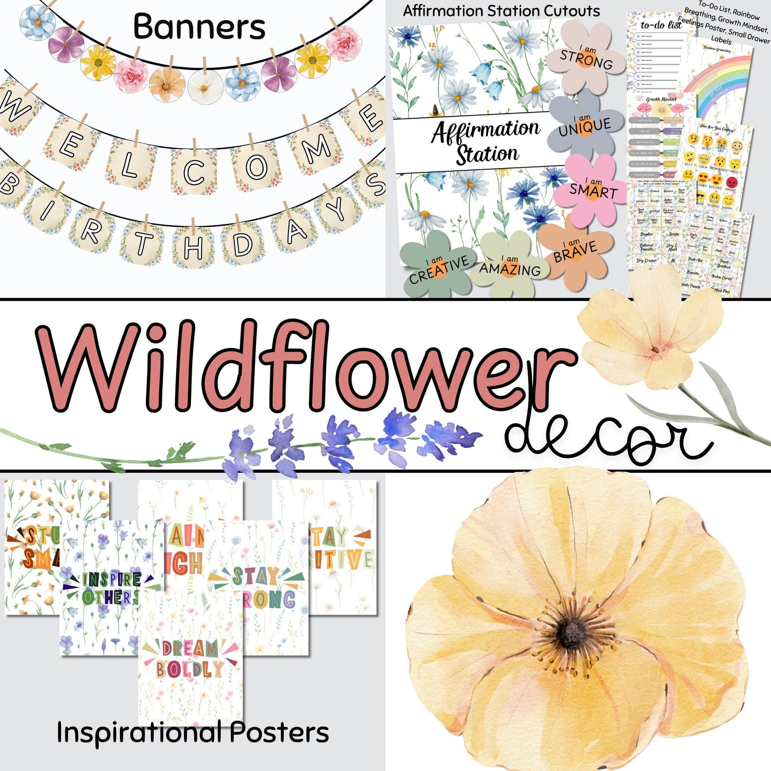 DIGITAL, Wildflower Themed Classroom Decor Bundle, Classroom ...