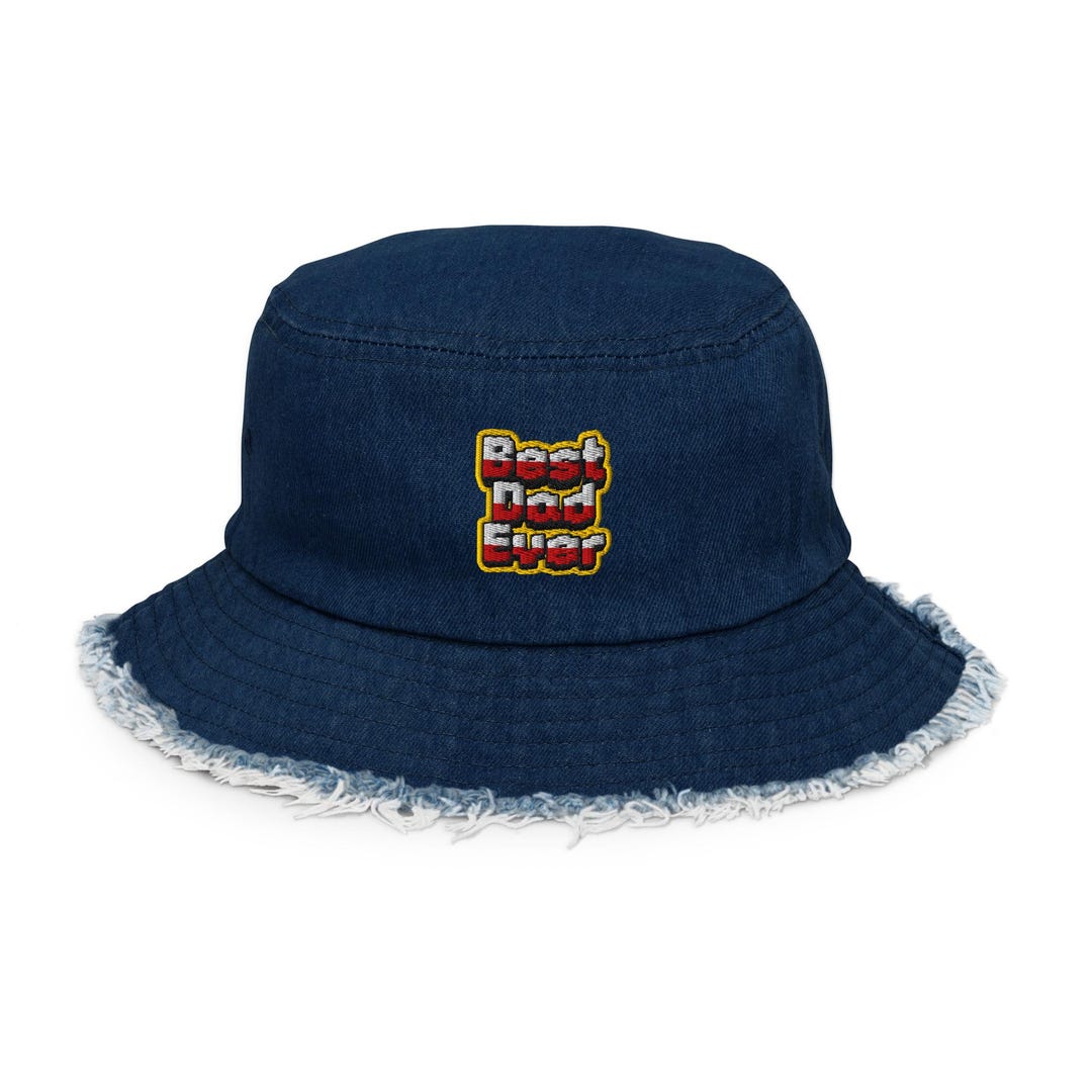 Distressed Denim Bucket Hat, Best Dad Ever Bucket Hat, Distressed Denim ...