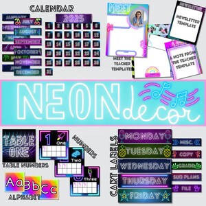DIGITAL Neon Themed Classroom Decor Bundle, Classroom Decorations, Neon ...