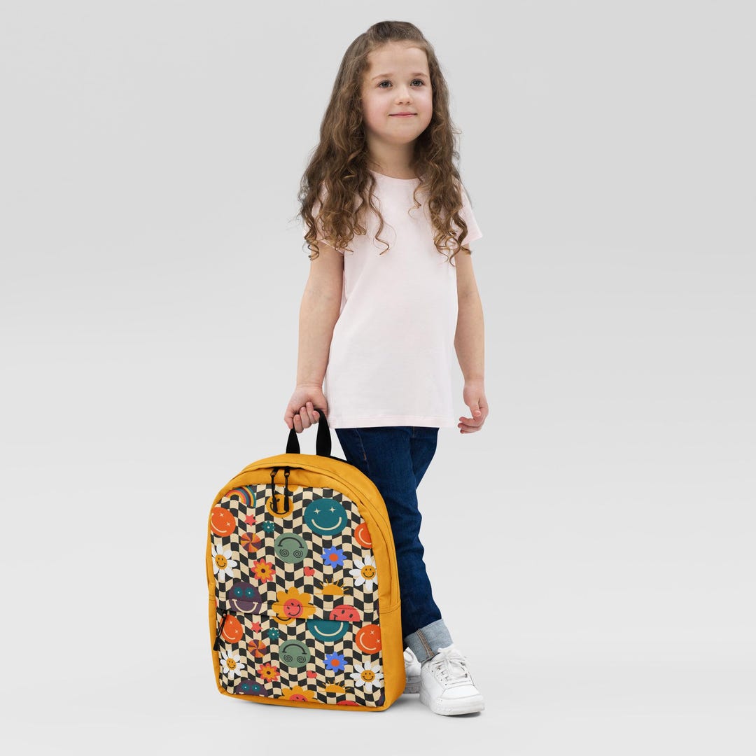 Backpack, Yellow Checkered Smiley Backpack, Retro Smiley Face Bag, 90s ...
