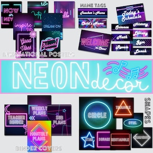 DIGITAL Neon Themed Classroom Decor Bundle, Classroom Decorations, Neon ...