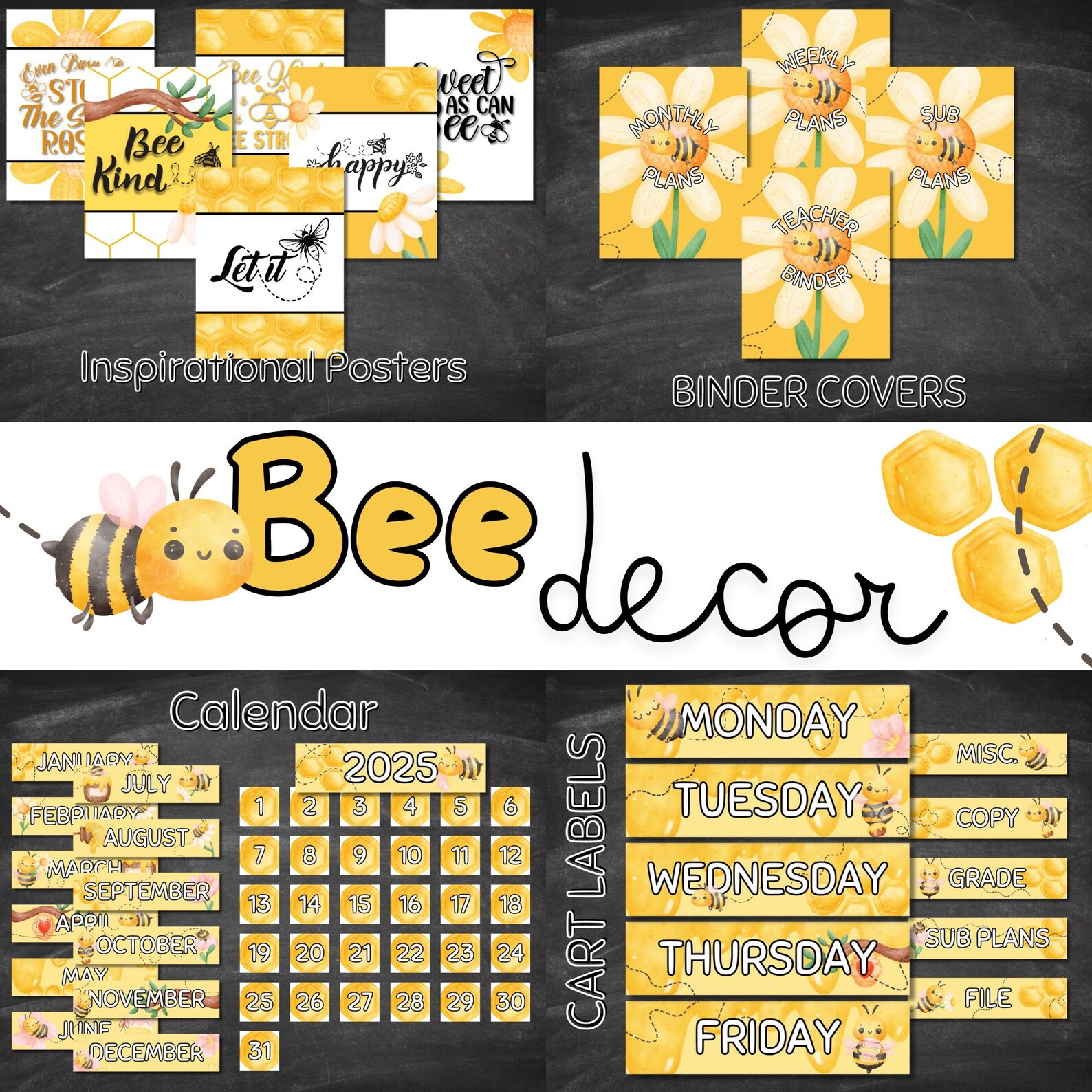DIGITAL Bee Themed Classroom Decor Bundle, Classroom Decoration, Bee ...
