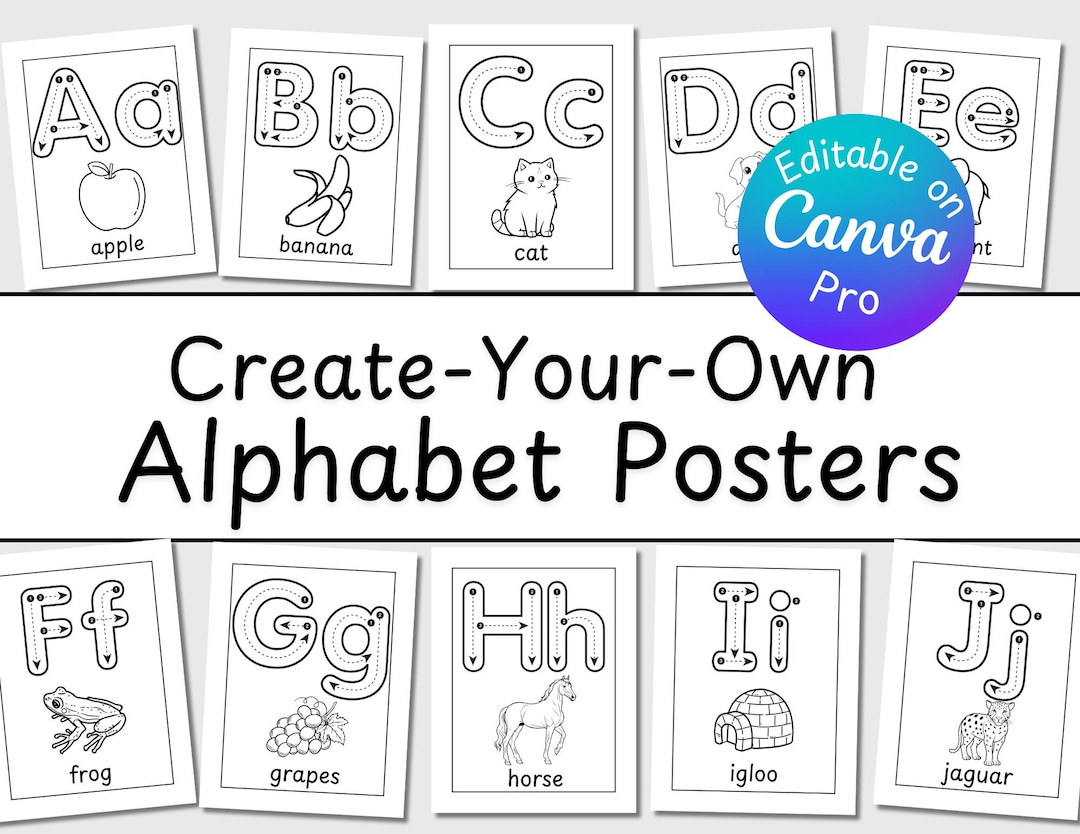 DIGITAL Traceable Alphabet A Z Poster Bundle, Upper Lowercase Letter ...