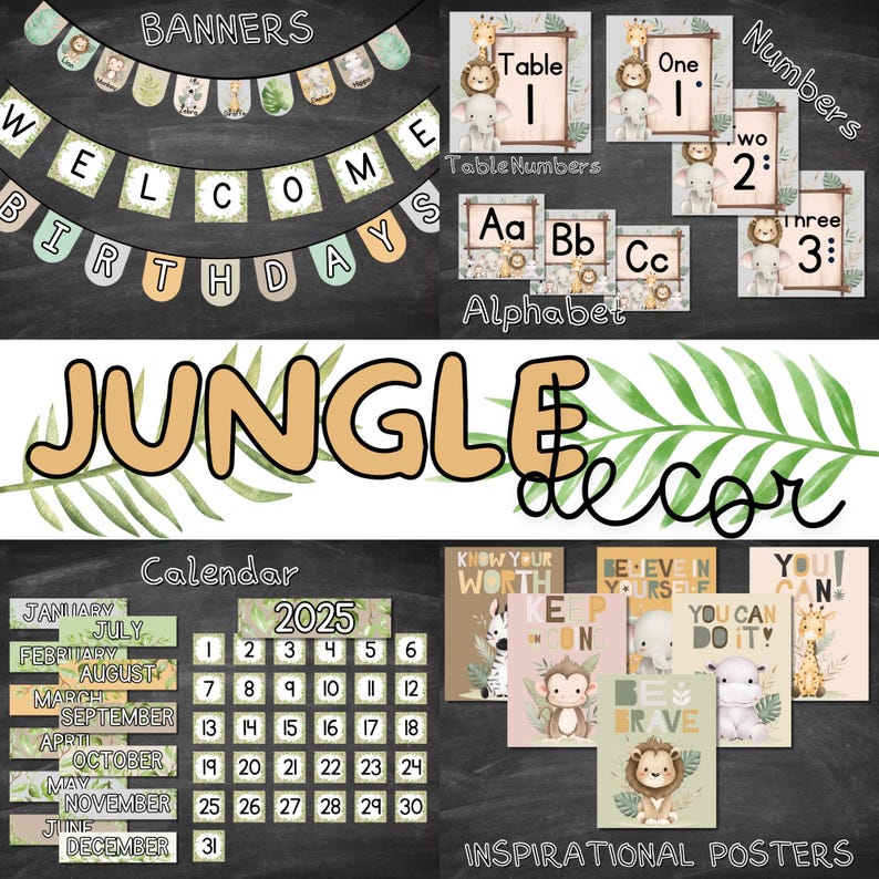 DIGITAL, Jungle Themed Classroom Decor Bundle, Classroom Decorations ...