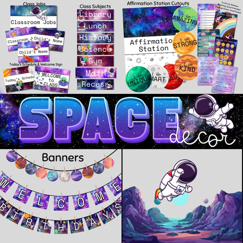 DIGITAL Space Themed Classroom Decor Bundle, Teachers, Space Classroom ...