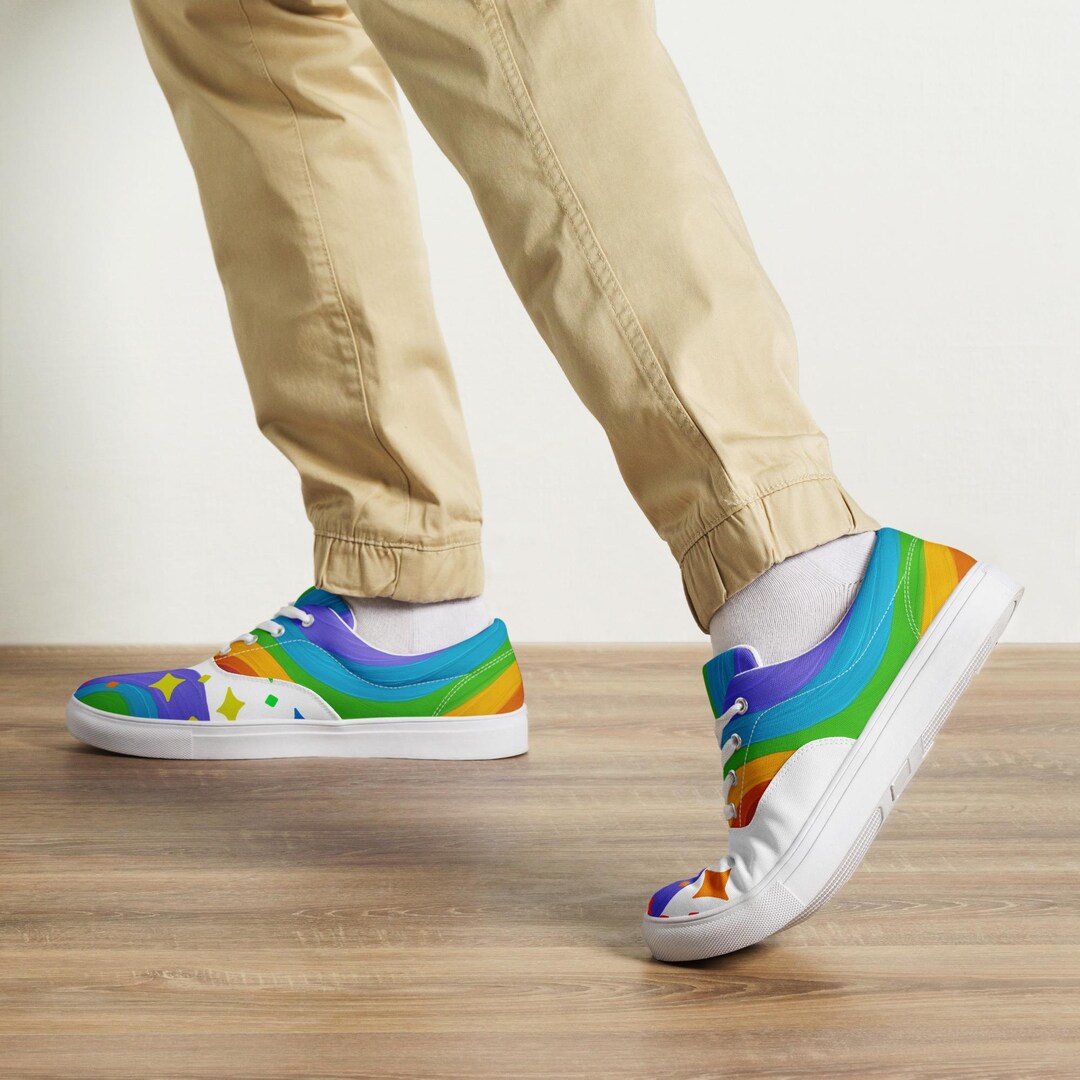 Men’s Rainbow Canvas Shoes, Lace up Sneakers, Colorful Pride Shoes ...