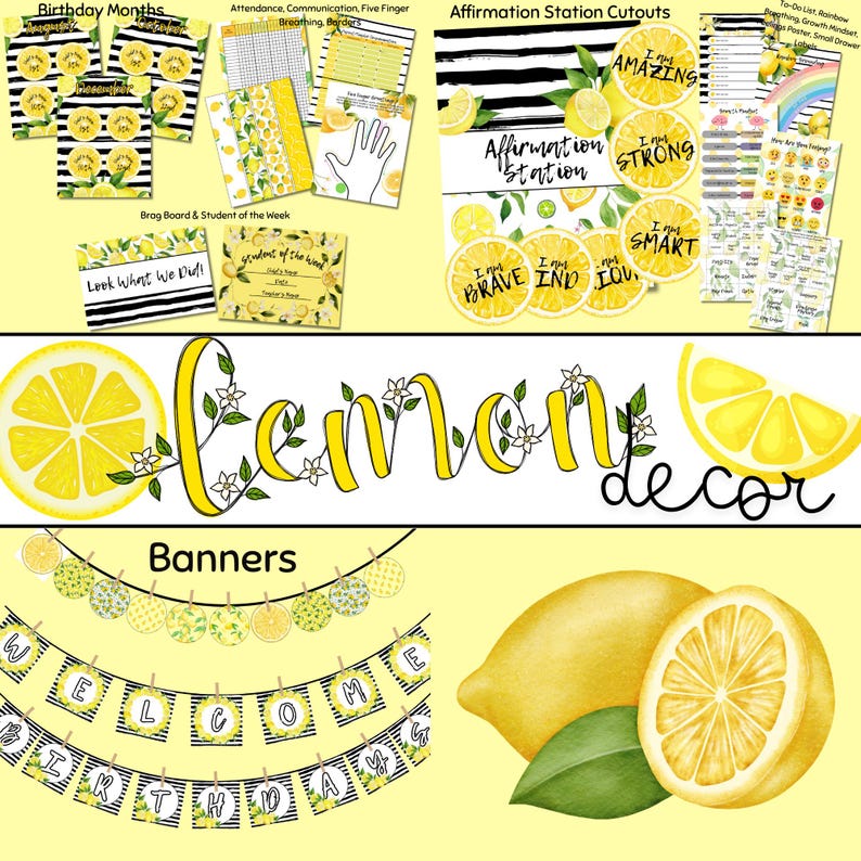 DIGITAL Lemon Themed Classroom Decor Bundle, Teacher, Lemon Classroom ...