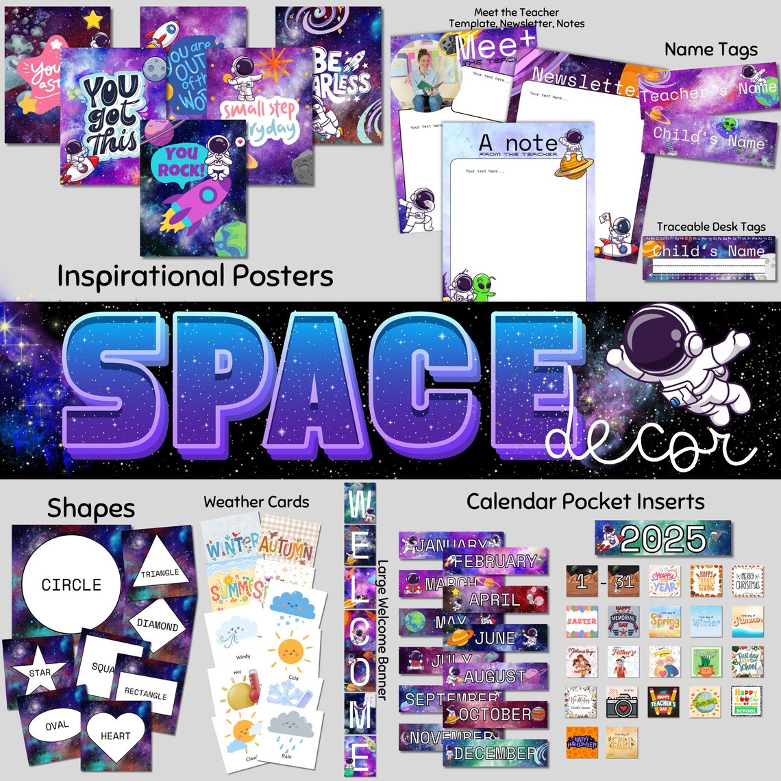 DIGITAL Space Themed Classroom Decor Bundle, Teachers, Space Classroom ...
