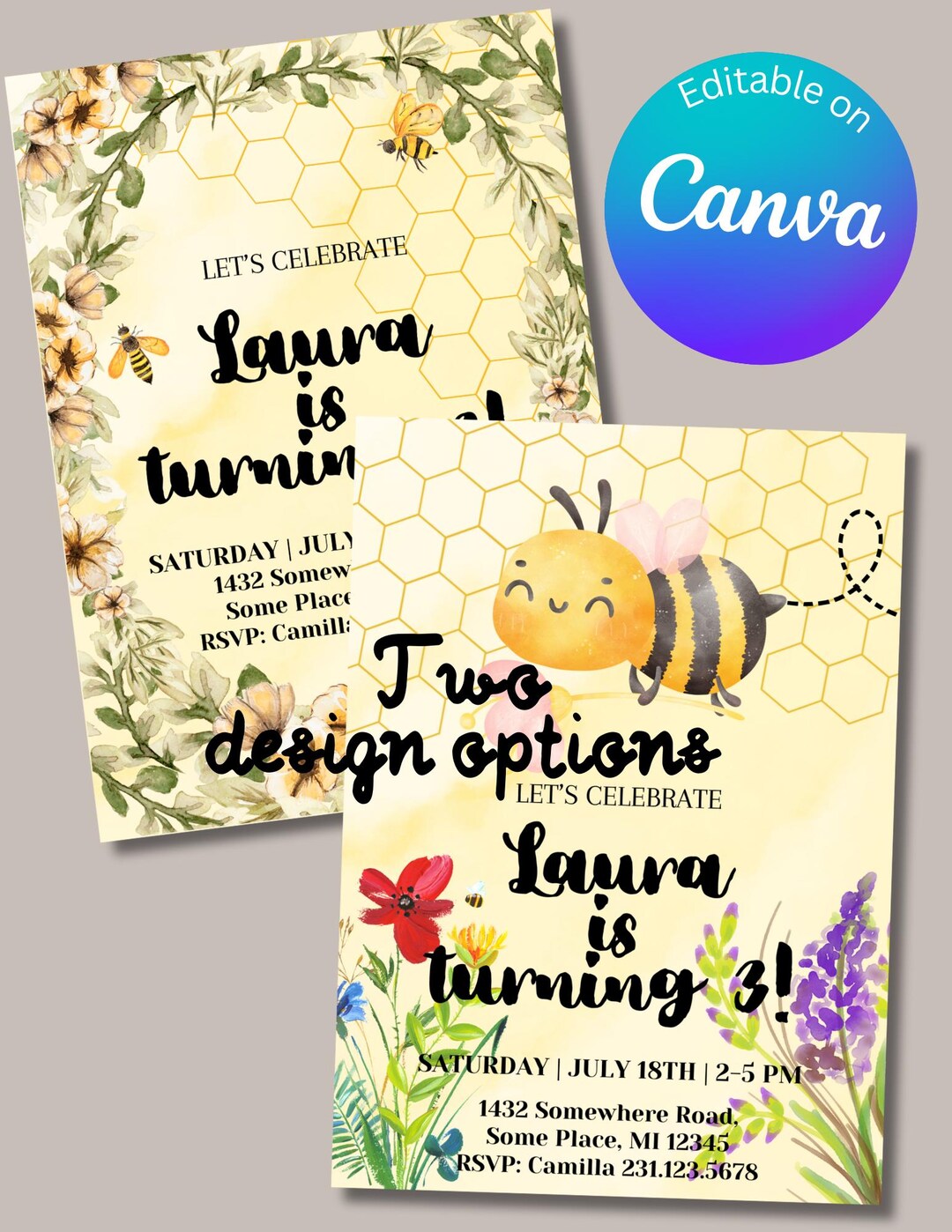 Cute Bee Birthday Invitation, Bee Invitations, Bee Invite, Bee ...