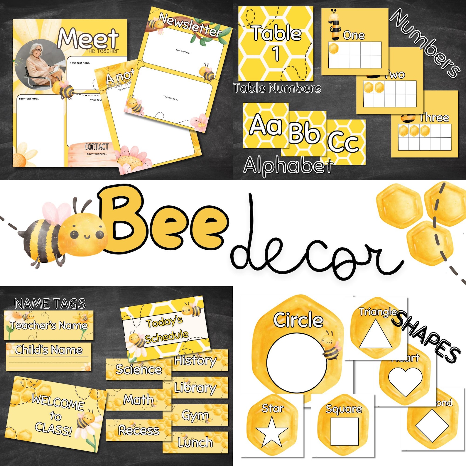 DIGITAL Bee Themed Classroom Decor Bundle, Classroom Decoration, Bee ...
