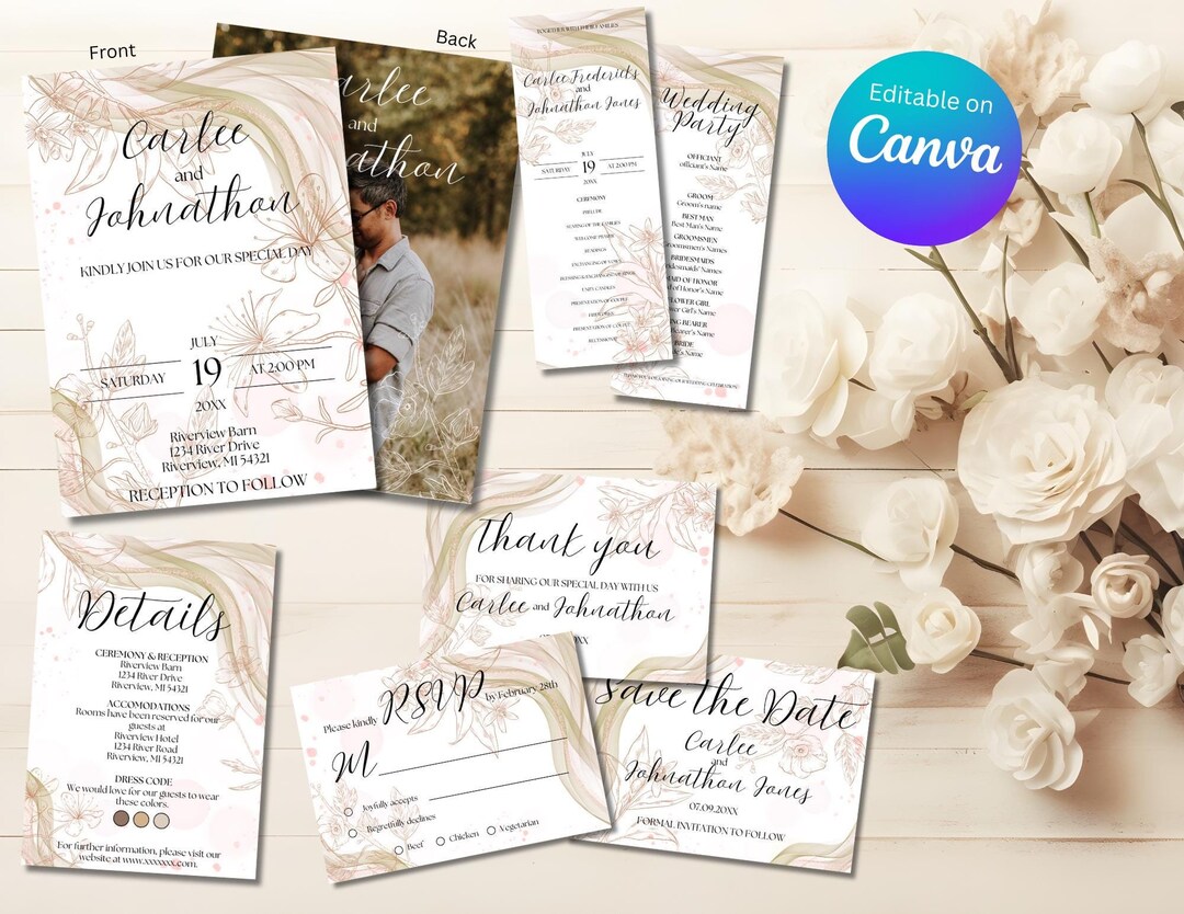 Neutral Floral Wedding Invitation, Wedding Invites, Neutral Wedding ...