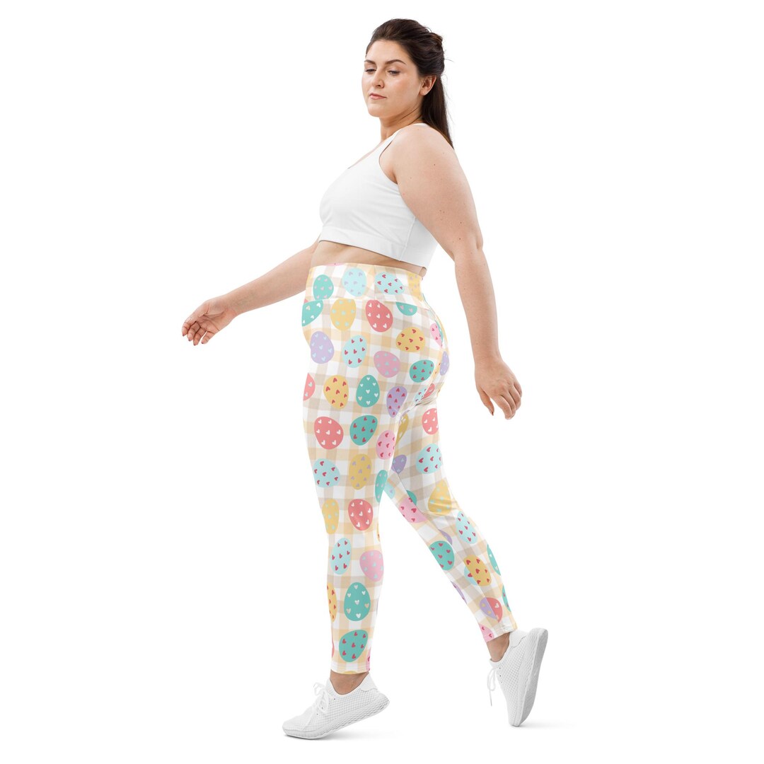 Plus Size Easter Leggings, Floral Bunny Print Pants, Pastel Spring ...