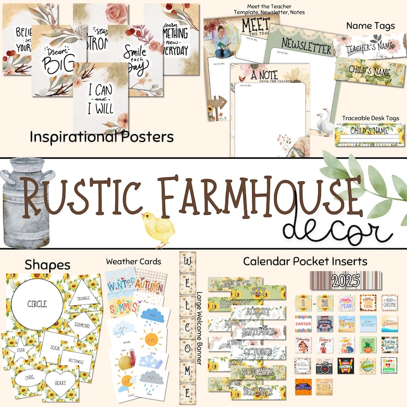 DIGITAL Rustic Themed Classroom Decor Bundle, Classroom Decorations ...