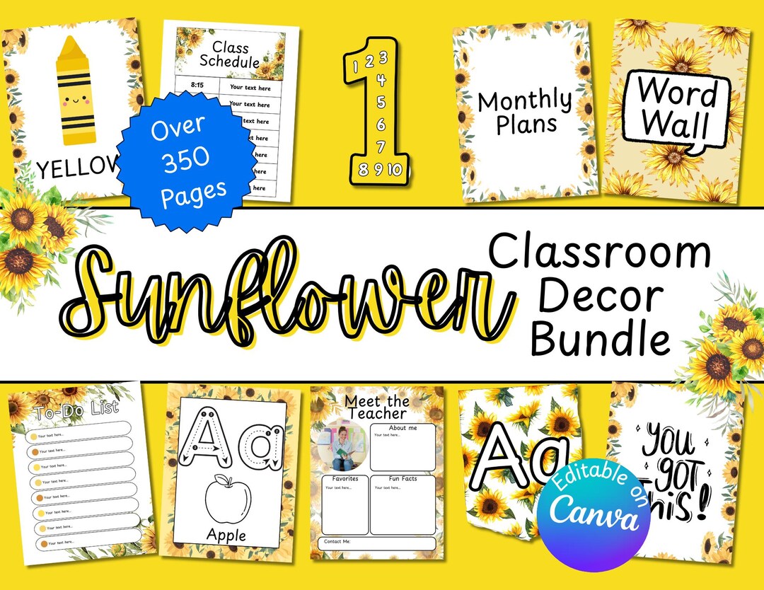 Sunflower Themed Classroom Decor Bundle, Teachers, Sunflower Class ...