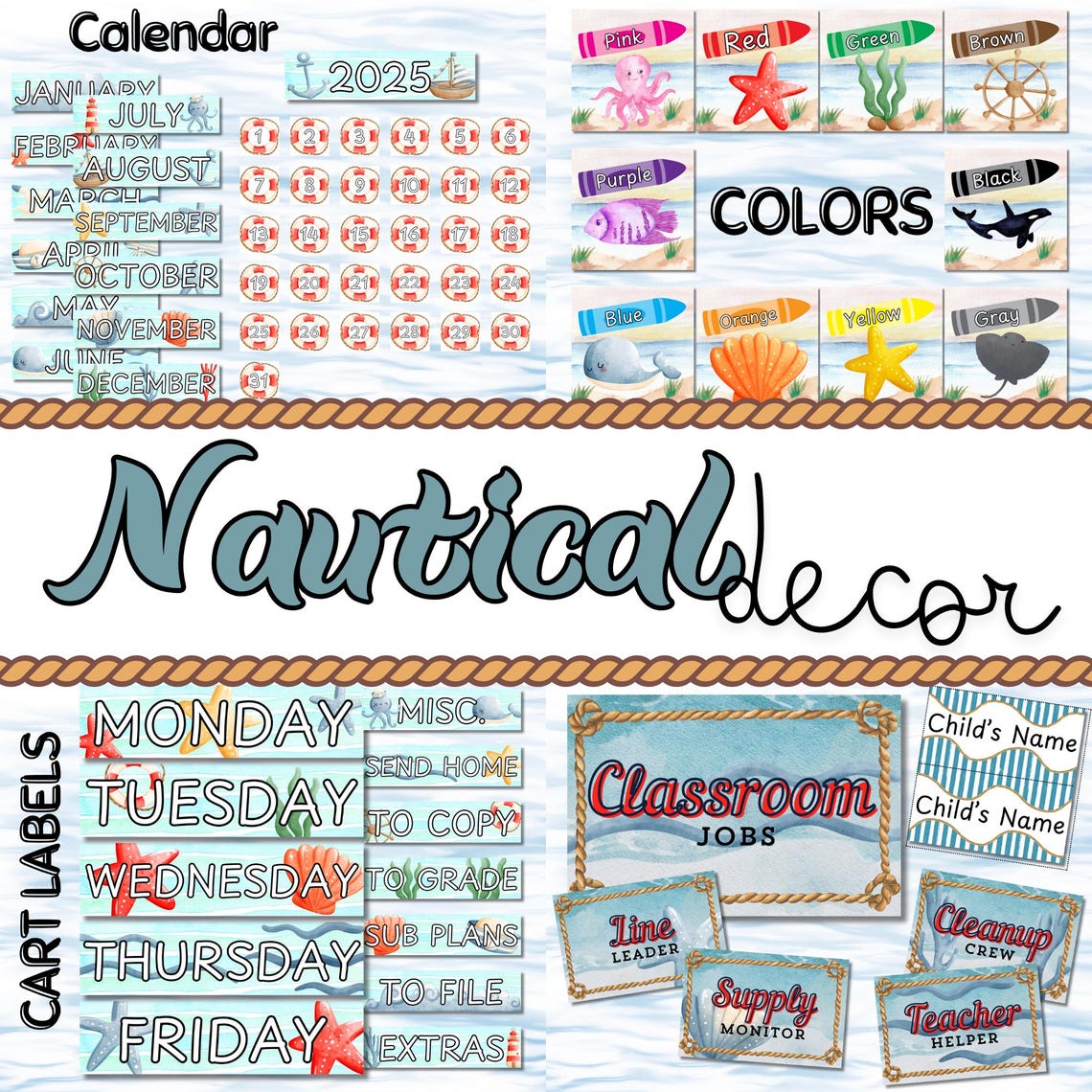 DIGITAL, Nautical Themed Classroom Decor Bundle, Classroom Decorations ...